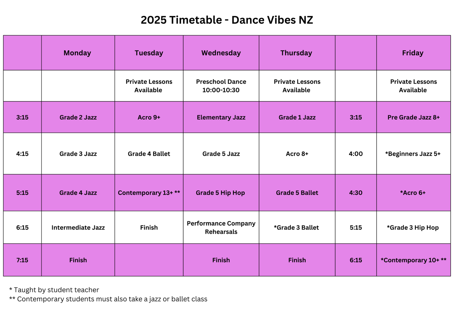Timetable
